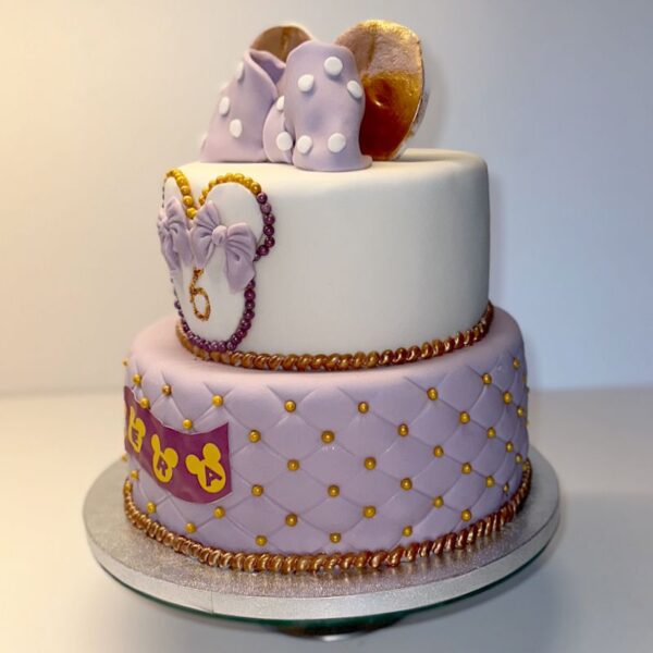 Minnie Mouse Torte – 1-, 2- oder 3-stöckige Fondant-Torte mit goldenen ...