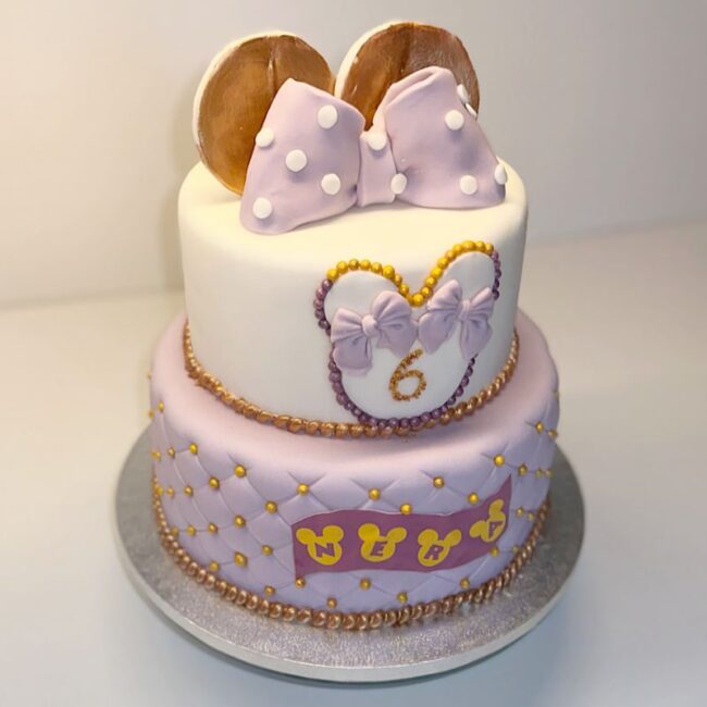 Minnie Mouse Torte – 1-, 2- oder 3-stöckige Fondant-Torte mit goldenen ...