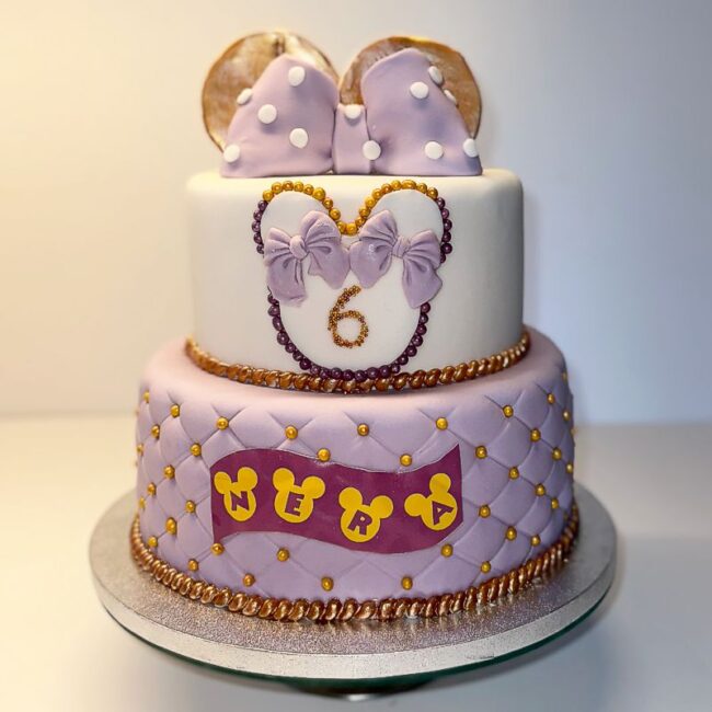 Minnie Mouse Torte – 1-, 2- oder 3-stöckige Fondant-Torte mit goldenen ...